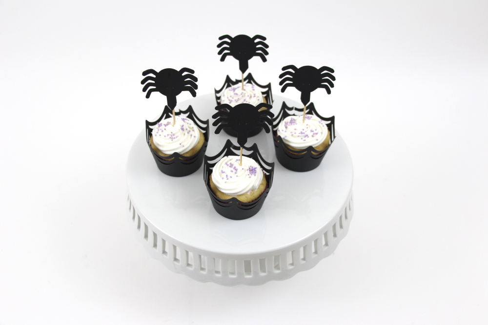 Spider-Halloween-Cupcake-Wrappers-with-cardstock - Polka Dotted Blue Jay